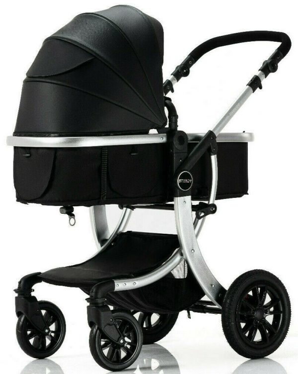 Sturdy Baby Pram Pushchair Buggy Stroller in Black - For Baby Boss